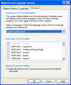 Language Settings for Non-Unicode Programs