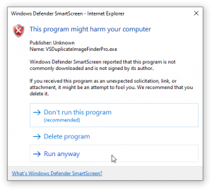 Windows Defender Smartscreen Malicious File Warning